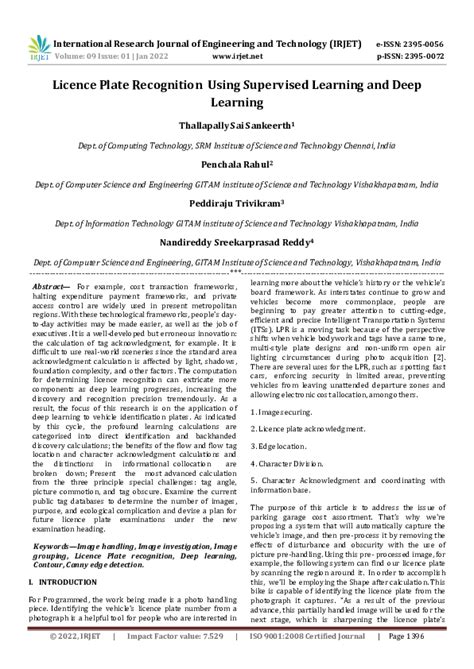 Pdf Licence Plate Recognition Using Supervised Learning And Deep Learning