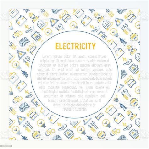 얇은 선 아이콘 전기 개념 전기 전구 철 탑 도구 상자 케이블 전기 자동차 손 태양 전지 배너 웹 페이지 인쇄 매체에 대 한 벡터 일러스트 배경 주제에 대한 스톡 벡터 아트