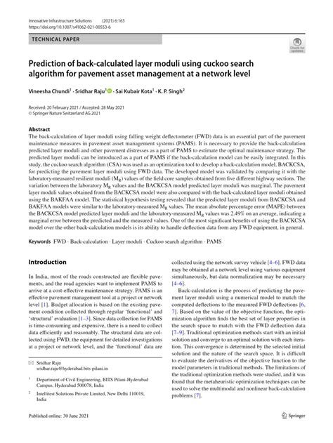 Pdf Prediction Of Back Calculated Layer Moduli Using Cuckoo Search