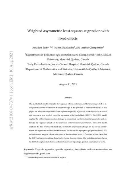 Pdf Weighted Asymmetric Least Squares Regression With Fixed Effects