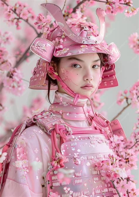 Premium Photo Portrait Of A Young Woman In A Pink Samurai Armor