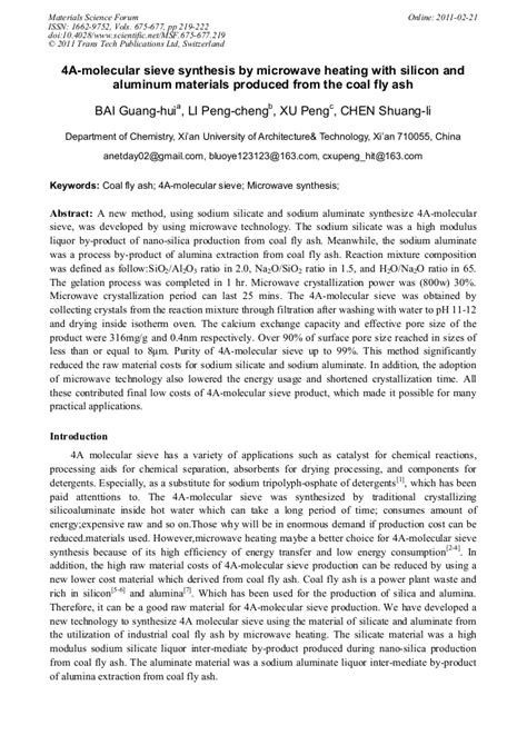 4a Molecular Sieve Synthesis By Microwave Heating With Silicon And Aluminum Materials Produced