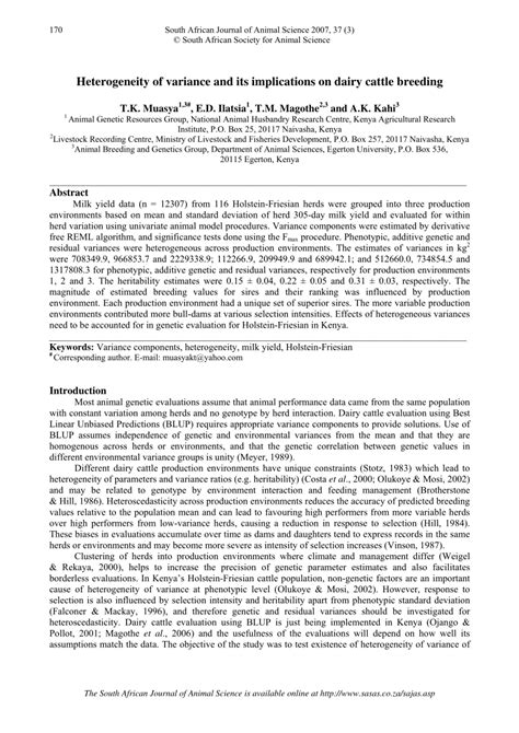 Pdf Heterogeneity Of Variance And Its Implications On Dairy Cattle Breeding