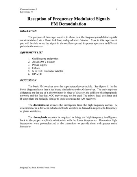 Fm Demodulation Lab Pll And Quadrature Detectors