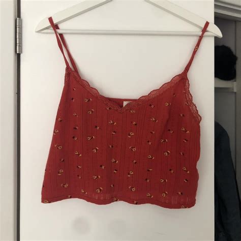 Red Floral Lace Cami Top Super Cute Urban Top Depop