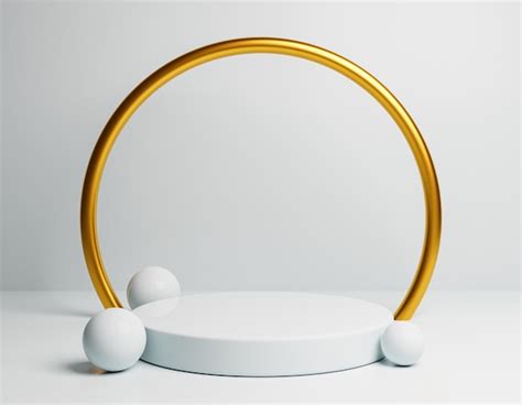 현실적 3d 보석 진열장 연단 백색과 금관 악기 원형 배경막 프리미엄 Psd 파일