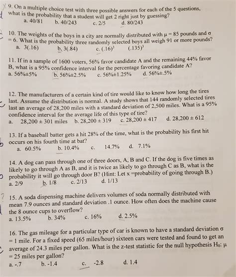 Solved 79 On A Multiple Choice Test With Three Possible