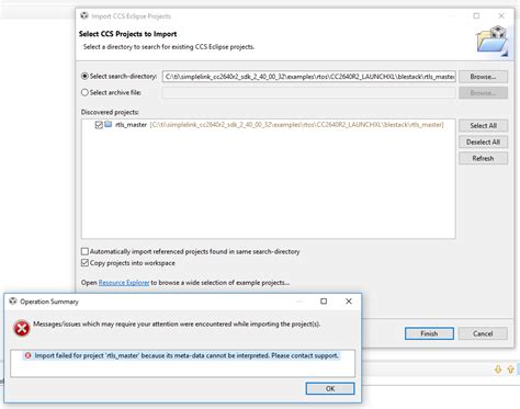 Ccslaunchxl Cc2640r2 Import Failed Because Its Meta Data Cannot Be Interpreted Code Composer