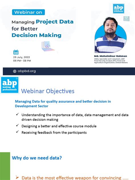 Webinar On Managing Project Data For Better Decision Making Pdf Data Information