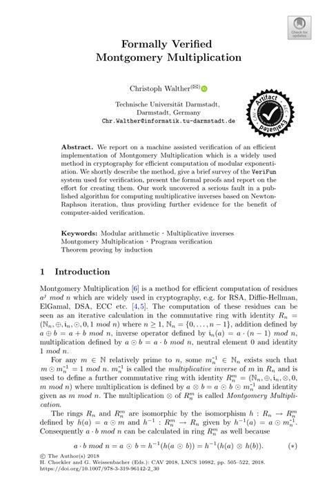 PDF Formally Verified Montgomery Multiplication