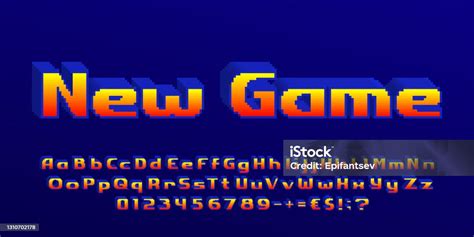 새로운 게임 알파벳 글꼴 3d 픽셀 문자 숫자 및 문장 부호 1980 1989 년에 대한 스톡 벡터 아트 및 기타 이미지 1980 1989 년 디자인 요소 컴퓨터