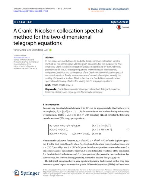 Pdf A Crank Nicolson Collocation Spectral Method For The Two Dimensional Telegraph Equations