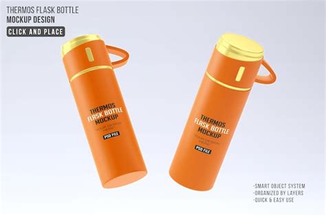 Premium Psd Realistic 3d Thermos Flask Bottle Mockup Design Template