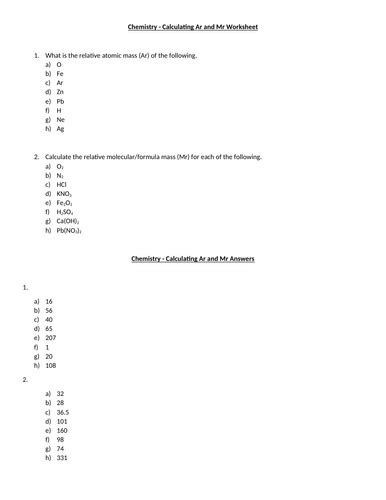 Chemistry Relative Atomic Mass And Calculating Relative Formula