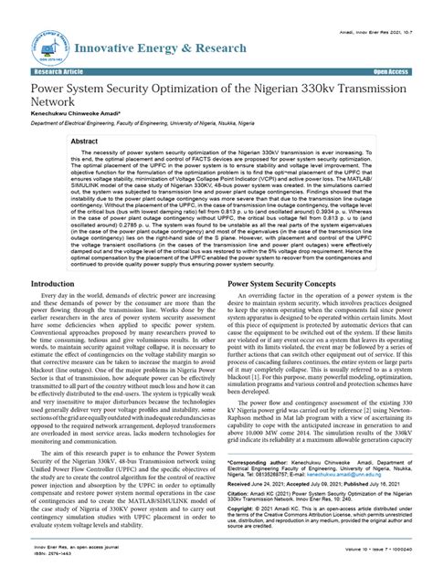 power system security optimization of the nigerian 330kv transmission network pdf electric