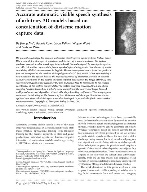 Pdf Accurate Automatic Visible Speech Synthesis Of Arbitrary 3d Model