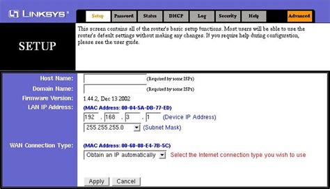 Network Lab A Guide To Networking An NTL Cable Modem Linksys BEFSR Router