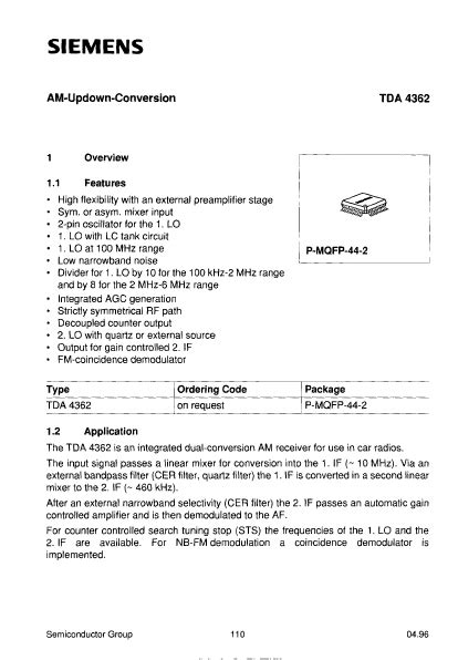 Tda4362 Datasheet Tda4362 Siemenssemiconductor Pdf Am Updown Conversion Siemens Semiconductor