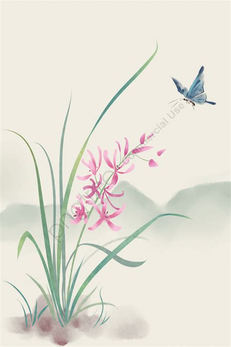 古代花卉畫蘭花墨水蘭花水墨畫 植物 意境 古典的插畫素材桌布背景免費下載 免版稅