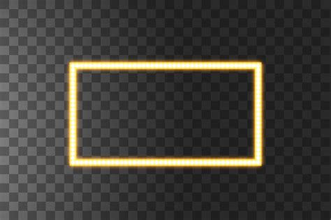 빛나는 노란색 Led 벡터 사각형 프레임 투명 한 배경에 네온 조명 다이오드 생태 램프 배너 웹 사이트에 대 한 빛 효과의 빛나는 장식 사각형 테이프 프레임에 대한 스톡