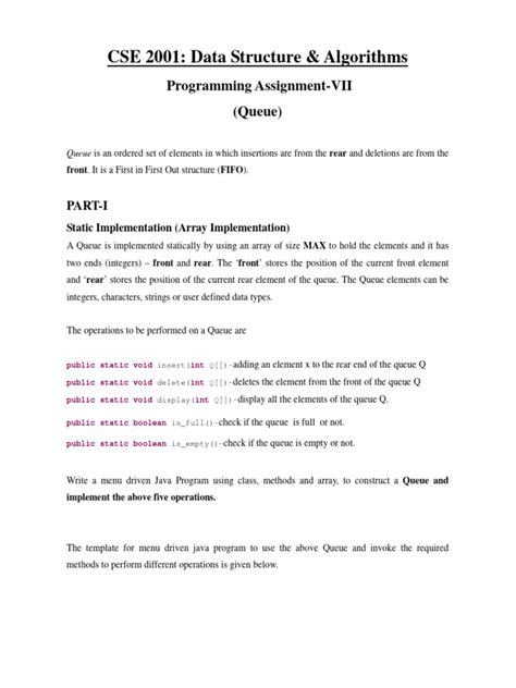 Dsa Programming Assignment Vii Pdf Queue Abstract Data Type