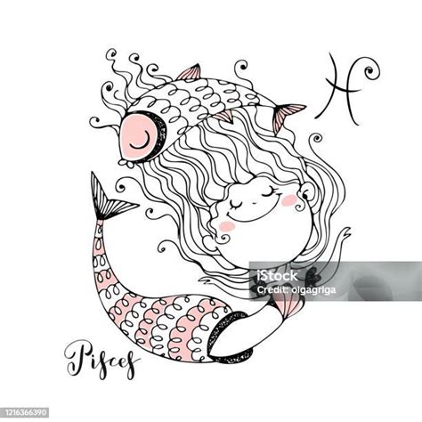어린이 조디악 조디악 기호 물고기자리 귀여운 인어 벡터 점성술 기호에 대한 스톡 벡터 아트 및 기타 이미지 점성술 기호 점성술 귀여운 Istock