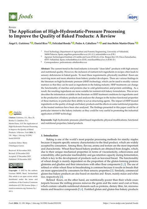 Pdf The Application Of High Hydrostatic Pressure Processing To Improve The Quality Of Baked