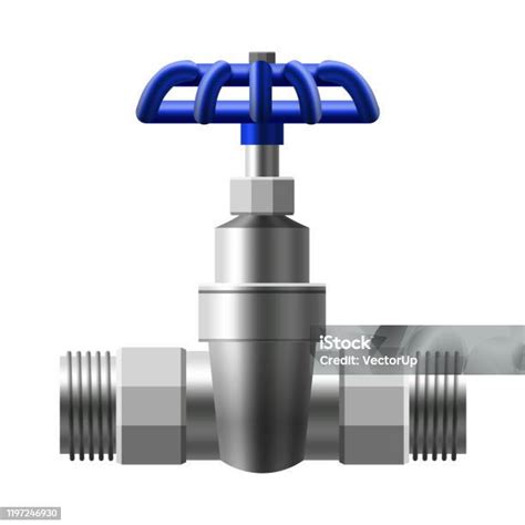 밸브 볼 피팅 금속 배관 시스템의 파이프 밸브 물 오일 가스 파이프 라인 파이프 하수 건설 및 산업 압력 기술 배관 벡터 일러스트 현실적인 스타일 격리 3차원 형태에 대한
