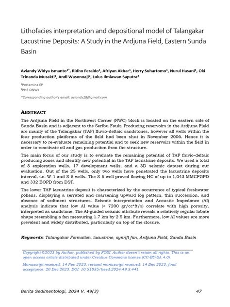 Lithofacies Interpretation And Depositional Model Of Talangakar Pdf Geology Geomorphology