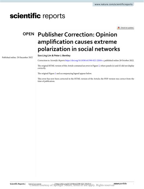 Pdf Publisher Correction Opinion Amplification Causes Extreme Polarization In Social Networks