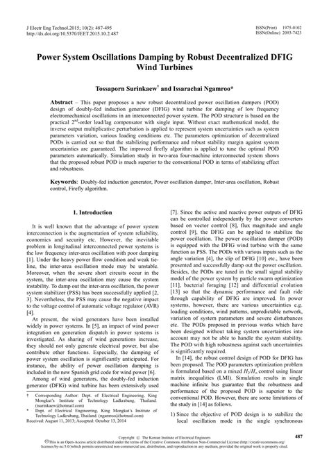 Pdf Power System Oscillations Damping By Robust Decentralized Dfig Wind Turbines