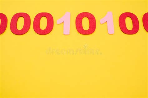 Top View Of Red And Pink Binary Codes On A Bright Yellow Surface Stock Image Image Of Computer