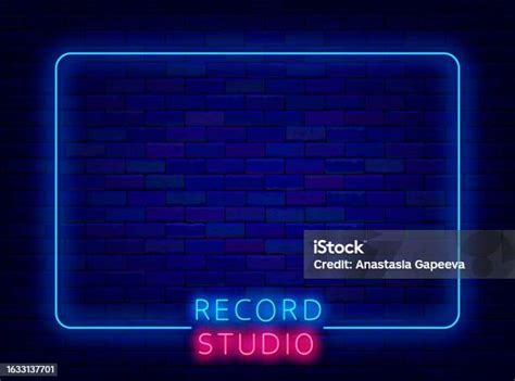 스튜디오 네온 광고를 녹음합니다 음악 창작 및 탤런트 콘서트 반짝이는 배너 블루 프레임 벡터 스톡 일러스트레이션 공중에 대한 스톡 벡터 아트 및 기타 이미지 Istock