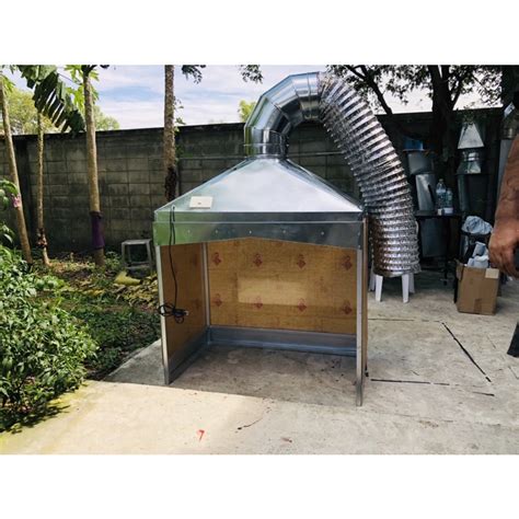 ปล่องควันควันสังกะสีแบบตั้งบนเคาน์เตอร์ สังกะสี อะคลิริค พร้อมพัดลมและท่อเฟล็กซ์ 3 เมตร