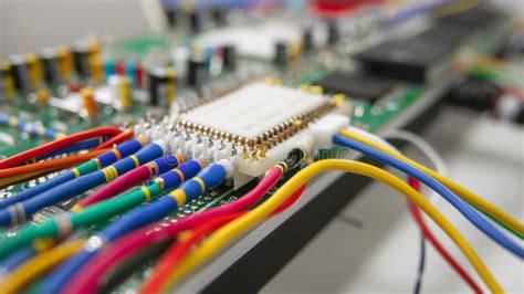 A Detailed Shot Of A Microcontroller With A Colorful Display Of Wires