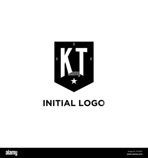 Kt Monogram Initial Logo With Geometric Shield And Star Icon Design Style Ideas Stock Vector