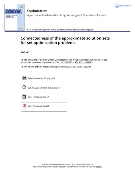 Pdf Connectedness Of The Approximate Solution Sets For Set Optimization Problems