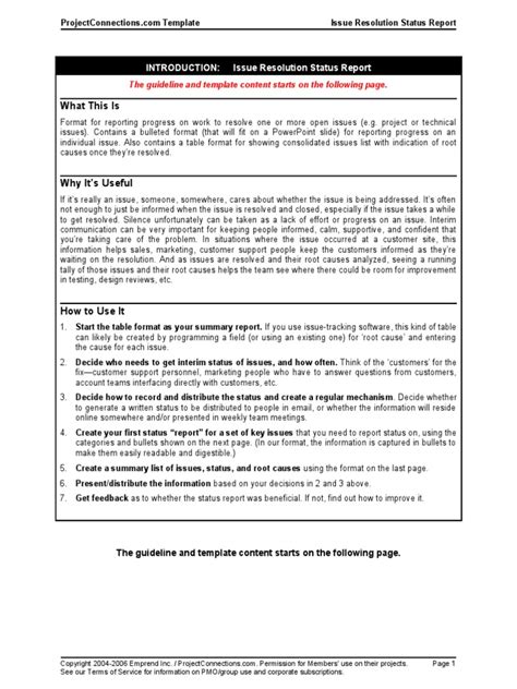 Issue Resolution Status Report Information Software