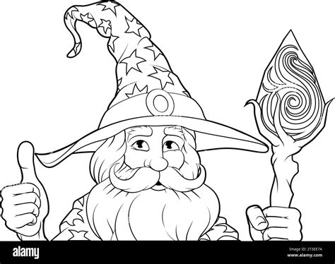Wizard Merlin Cartoon Beard Magician Man Character Stock Vector Image