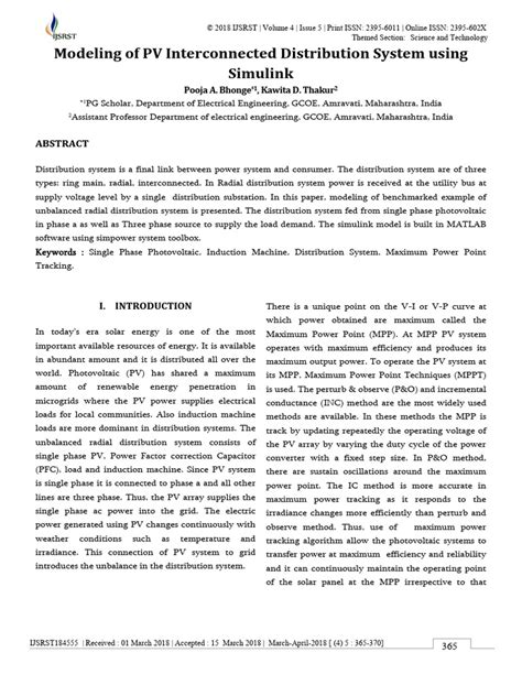 Modeling Of Pv Interconnected Distributi Pdf Electromagnetism Electrical Engineering