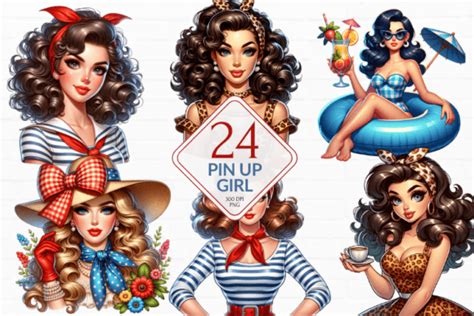 Vintage Pin Up Girl Clipart Bundle Graphic By Marishop99 · Creative Fabrica