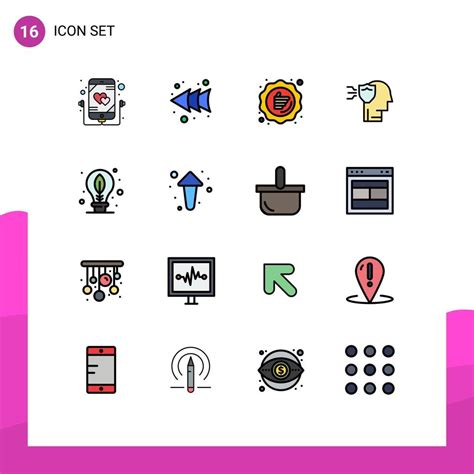 Flat Color Filled Line Pack Of 16 Universal Symbols Of Day Shield Guarantee Security Personal