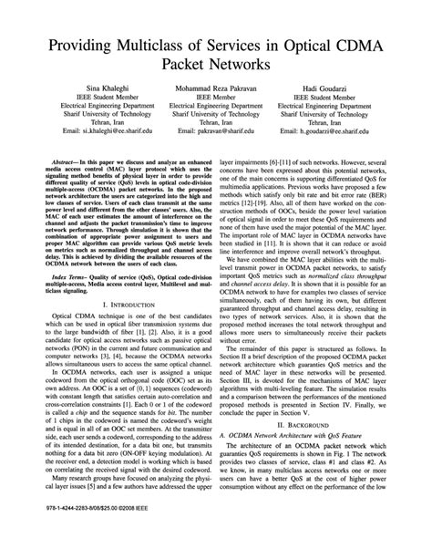Pdf Providing Multiclass Of Services In Optical Cdma Packet Networks