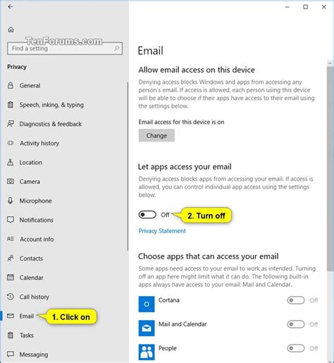 Allow Or Deny Os And Apps Access To Email In Windows 10 Tutorials