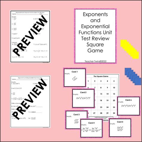 Exponents And Exponential Functions Review And Test Algebra 1 Lesson
