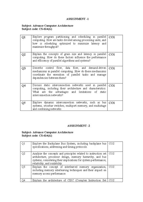 Assignment Assignment Subject Advance Computer Architecture