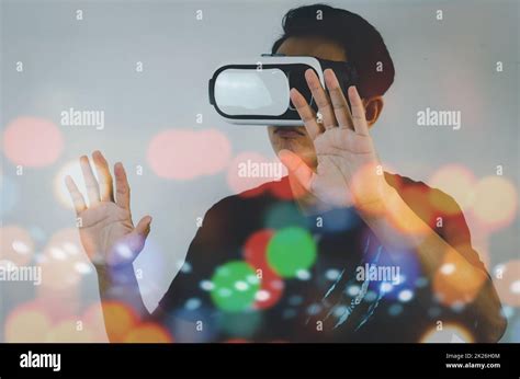 Man Metaverse Using Virtual Reality Headset Virtual Reality Device