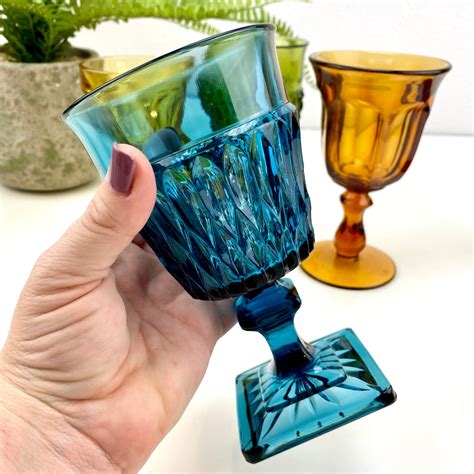 Mid Century Glass Goblets Mixed Set Of Five Mismatched Etsy