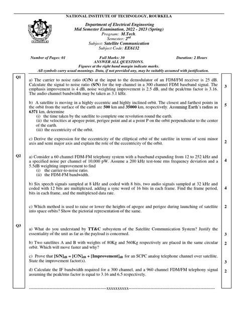 Ee6132 Satellite Communication Pdf Signal To Noise Ratio