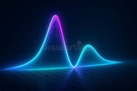 Abstract Glowing Data Visualization With Neon Light On Dark Blue Grid Technology Concept